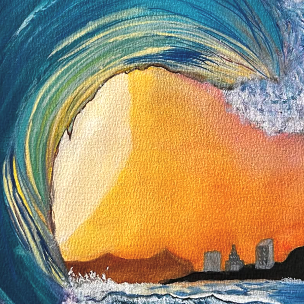 ocean waves sunset drawing
